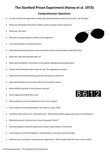 Stanford Prison Experiment- Comprehension Questions | Teaching Resources