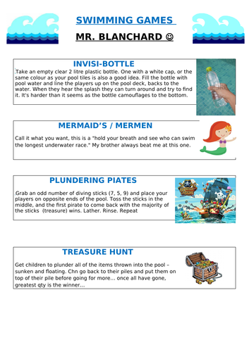 Swimming games, activities and ideas (starters / plenaries KS1 and KS2 ...