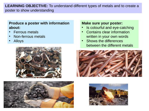 KS3 Design & Technology Resistant Materials METALS Cover Lesson | Teaching Resources