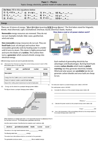 Physics Revision Sheets Teaching Resources