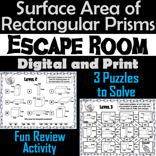 Surface Area of Rectangular Prisms Activity: Math Escape Room Geometry ...