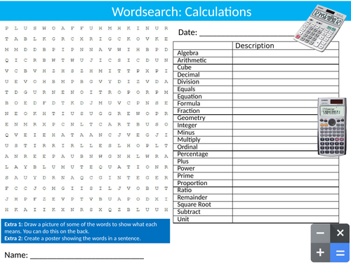 2 x Maths Calculations Wordsearch Sheet Starter Activity Keywords Cover ...