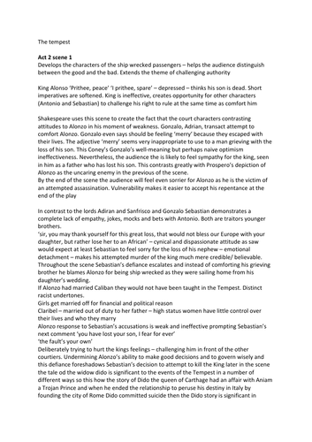 Tempest Act 2 scene 1 analysis/ notes | Teaching Resources