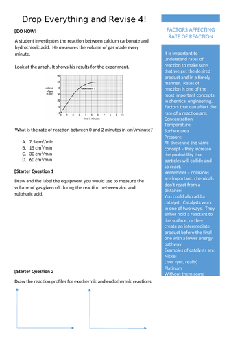 Rates of Reaction - Drop Everything and Revise 4 | Teaching Resources