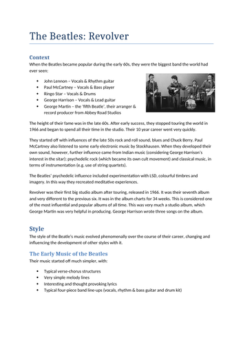 A Level Music: The Beatles 'Revolver' Notes & Wider Listening ...