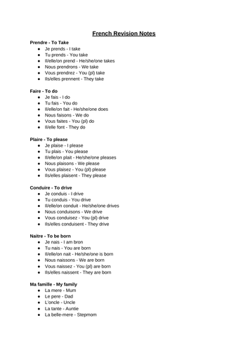 French Revision Notes (AQA Vocab) | Teaching Resources