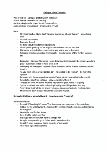 Epilogue of the Tempest - Analysis | Teaching Resources