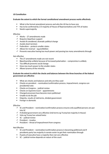 Edexcel A-Level US Politics Plans to Past Paper Questions | Teaching Resources