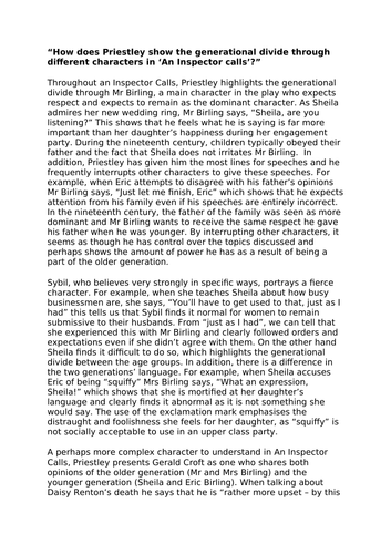 Sample Essay: How generational divide shown through different ... Sample Essay: How generational divide shown through different ...