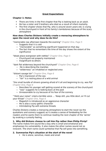 Chapter 1 & 2 Notes with quotes (Great Expectations) | Teaching Resources Chapter 1 & 2 Notes with quotes (Great Expectations) | Teaching Resources