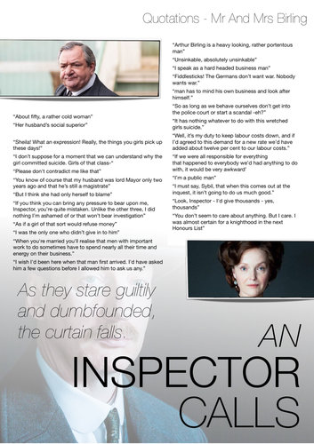 Mr and Mrs Birling Quotations - An Inspector Calls | Teaching Resources