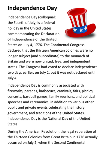 Independence Day Handout | Teaching Resources