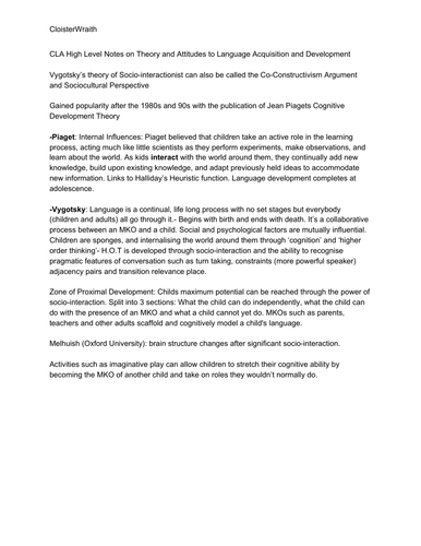 A Level English Language Child Language Acquisition High Level ...