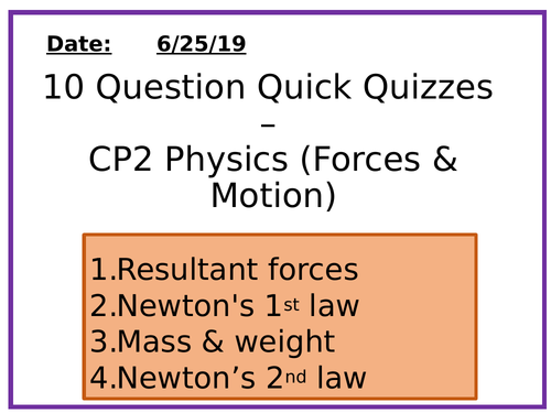 Physics 10 Question Quizzes - Forces and Motion | Teaching Resources