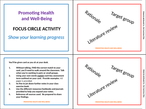 Promoting Health and Well-Being - FOCUS ACTIVITY | Teaching Resources