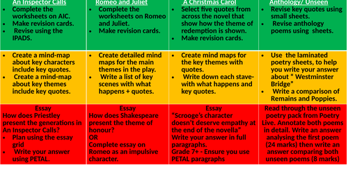 Whole Class Revision Tasks - AQA Language and Literautre | Teaching ...