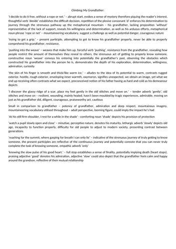 Climbing My Grandfather - Andrew Waterhouse key quotes analysis ...