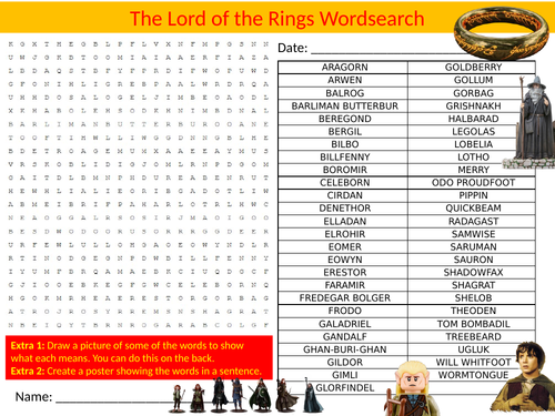 Lord of The Rings Wordsearch Sheet Starter Activity Keywords Cover ...