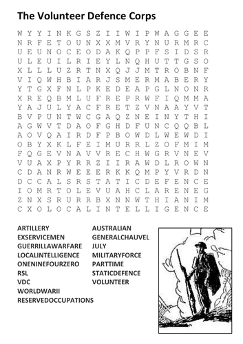 The Volunteer Defence Corps Word Search | Teaching Resources