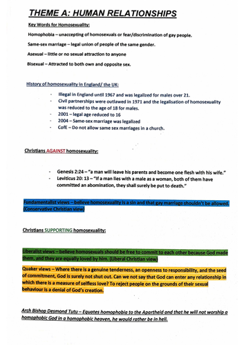 RE Theme A: Human Relationships AQA | Teaching Resources