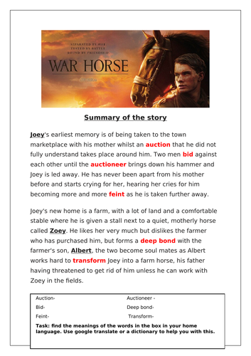 War Horse Work Booklet | Teaching Resources