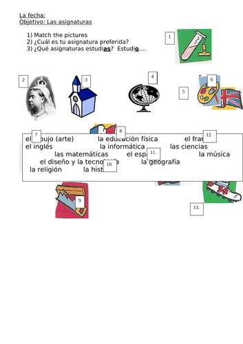 Spanish KS2 KS3 Match the School Subjects | Teaching Resources