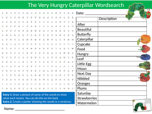The Very Hungry Caterpillar Wordsearch Sheet Starter Activity Keywords ...