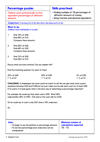 percentages problem solving year 5