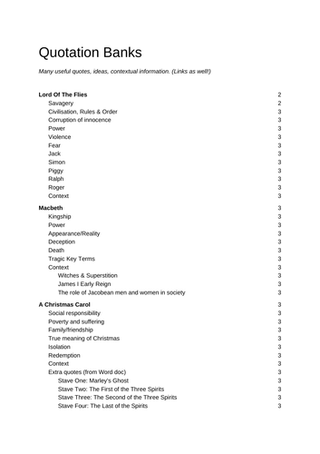 English GCSE Quotation Banks | Teaching Resources