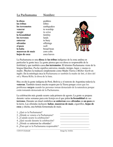 La Pachamama Lectura y Cultura: Spanish Cultural Reading (Inca ...