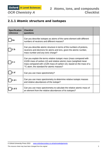 Year 12 AS and A-Level Checklists - Chemistry OCR A | Teaching Resources Year 12 AS and A-Level Checklists - Chemistry OCR A | Teaching Resources