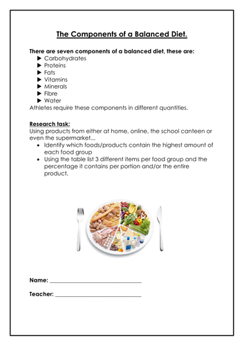 Health, Fitness & Well-Being (Diet homework) | Teaching Resources