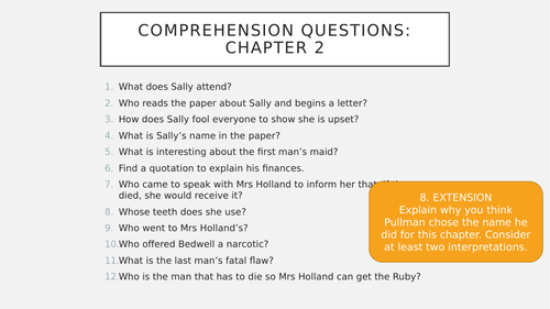 Comprehension questions on The Ruby in the Smoke - Chapters 2-16 ...