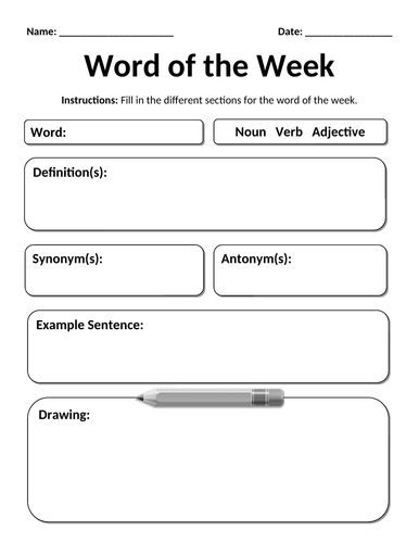 Word of the Week Worksheet | Teaching Resources
