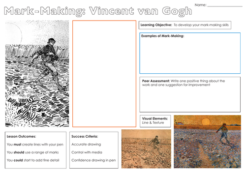 Vincent van Gogh - Mark Making Worksheet | Teaching Resources