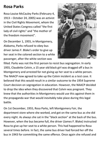 Rosa Parks and the Montgomery bus boycott Handout | Teaching Resources