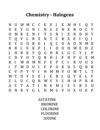 Halogens Wordsearch - Chemistry Starter | Teaching Resources