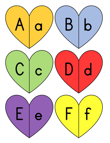 Matching uppercase and lowercase cards hearts A-Z | Teaching Resources