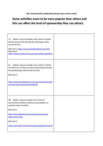 Cambridge Nationals Sports Studies Media in Sport Assignment Work ...