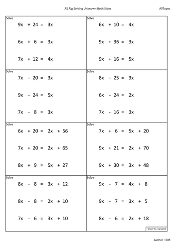 Solving For The Unknown Worksheets