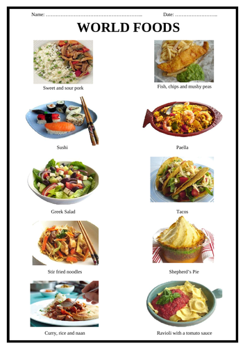 Food - World Foods Worksheet | Teaching Resources