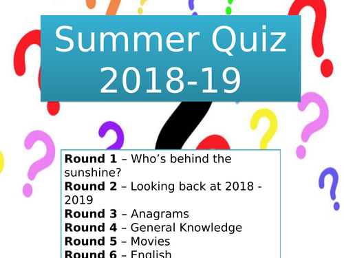 Summer 2018-19 Quiz | Teaching Resources