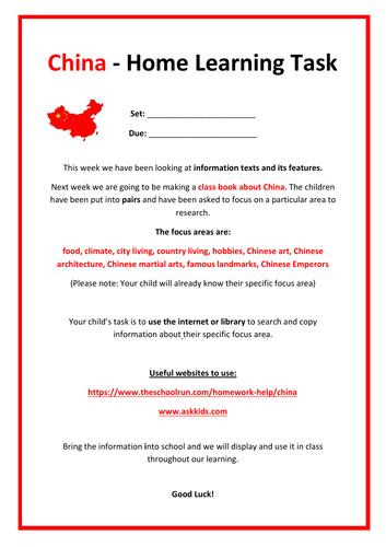 China - Homework Task | Teaching Resources China - Homework Task | Teaching Resources