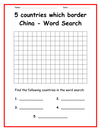 China - Bordering Countries Word Search | Teaching Resources