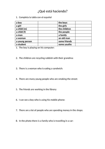 GCSE Spanish 9-1 grammar revision: practising the present continuous ...