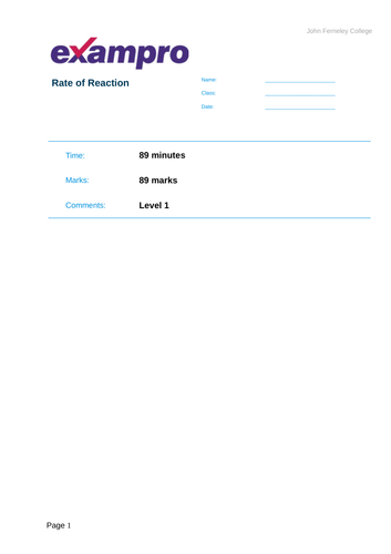 Chemistry Unit 6 - Rate and extent of chemical change | Teaching Resources
