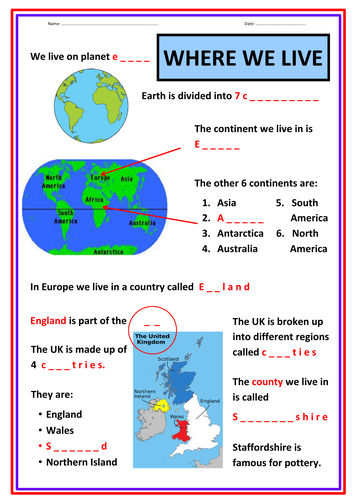 Where we live in Our World - Worksheet | Teaching Resources
