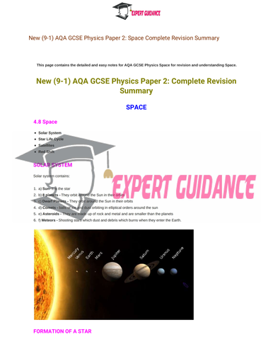 New (9-1) AQA GCSE Physics Space Complete Revision Summary | Teaching ... New (9-1) AQA GCSE Physics Space Complete Revision Summary | Teaching ...