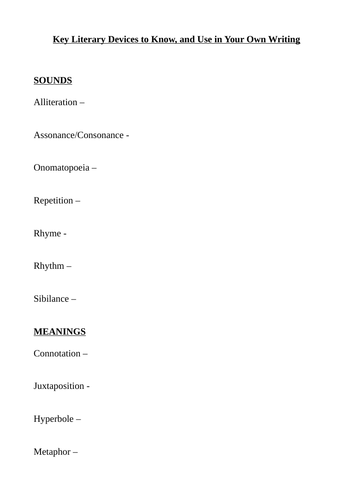 Key Literary Devices for Pupils to Know and Define for GCSE | Teaching ...