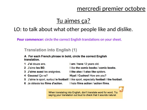 Dynamo 1 Module 1 Unit 3 - Tu aimes ça? - lesson 2 | Teaching Resources